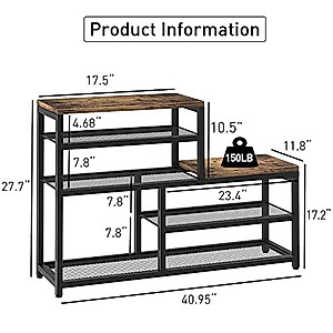 Shoe Rack Bench Shoe Storage Organizer with Seat, 5-Tier Industrial Free Standing Shoe Rack for Entryway, Narrow Shoe Rack Organizer Shelves for High Heels, Entryways, Hallways, Closets,Brown