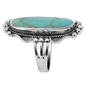 Oval Simulated Turquoise Gemstone 925 Sterling Silver Ring for Women Size 7