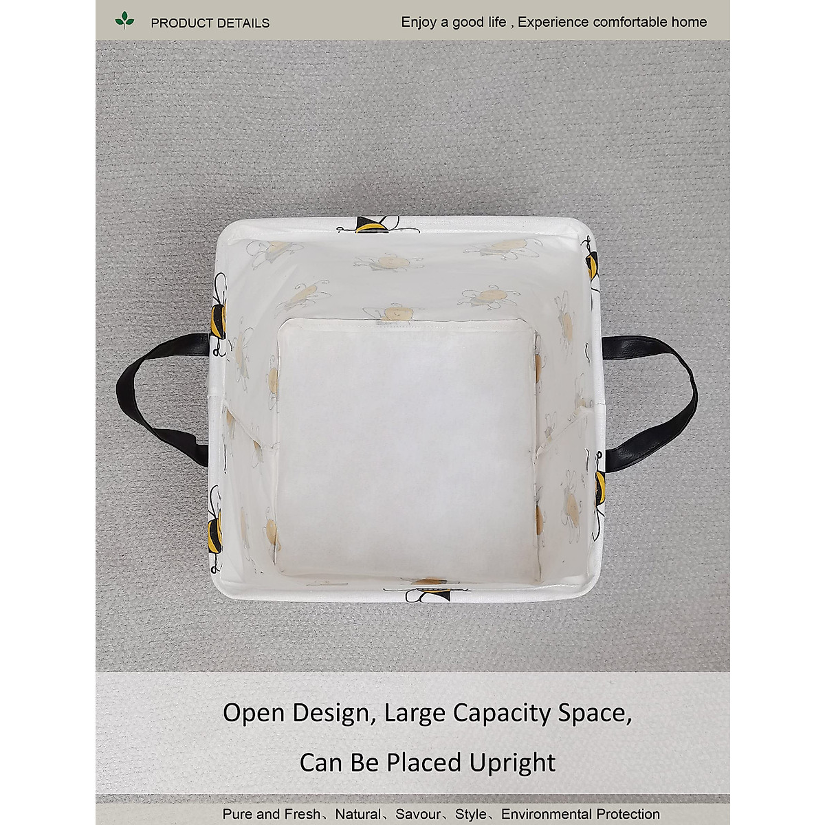 ONOEV Square Fabric storage box, decorative basket and finishing basket with handle are used for the storage of clothes, books and sundries (Black Vertical Arrow)