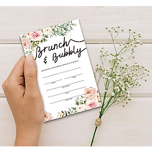 Boho Floral Greenery Brunch & Bubbly Invitations with Envelopes for All Occasions, 25 Pcs Champagne Brunch Blank Fill-in Invites for Bridal Shower, Wedding Reception, Engagement Party(04)