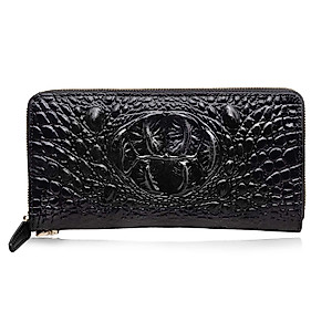 PIJUSHI Designer Genuine Leather Top Handle Shoulder Bag Bundle with Crocodile Leather Wristlet Wallet