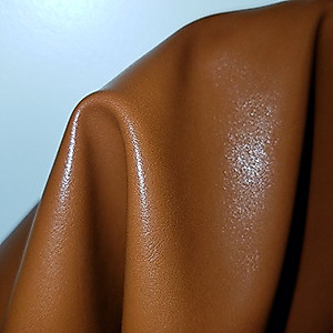 Tan Cognac Faux Leather Synthetic Pleather 0.9 mm Omega Calf Smooth Nappa 1 Yard 54 inch Wide x 36 inch Long Soft Smooth Vinyl Upholstery (Mid Brown) (1 Yard)