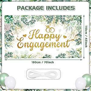 Eucalyptus Engagement Party Decoration, Green Happy Engagement Banner Sage Green Just Engaged Banner Green Engagement Backdrop Just Married Decorations Kit for Couple Engagement Party Bridal Shower