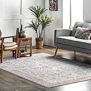 nuLOOM Julia Machine Washable Transitional Border Area Rug, 5' x 8', Light Grey