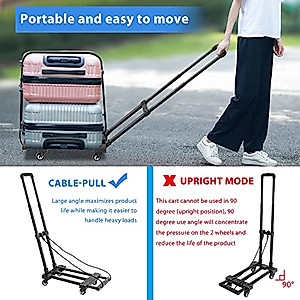 AKOZLIN Folding Hand Truck 360°Rotate 4 Wheels 200lbs Heavy Duty Capacity Utility Cart Adjustable Handle Portable Compact Trolley Dolly for Personal,Luggage,Travel,Office Use