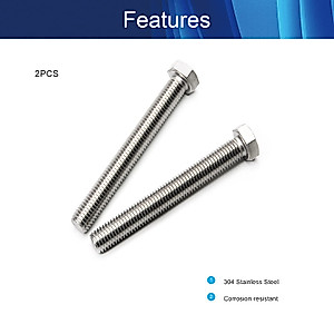 Juvielich 2Pcs Hex Bolt M12x100mm-1.75mm Pitch 3.94 inch Length 304 Stainless Steel Fully Threaded Hex Tap Bolts Hex Head Screw Bolts Silver Tone