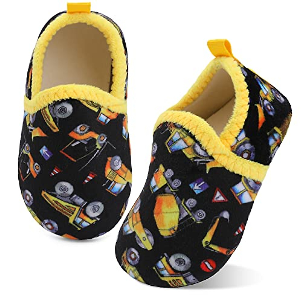 XIHALOOK Toddler Baby Girls Boys Slipper Socks with Grippers Toddler Slip on House Slippers Black Car, 6.5-7.5 Toddler