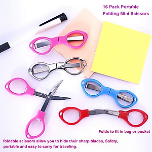 Folding Scissors,16 Pack Safe Portable Travel Scissors,Foldable Small Scissors Small Sewing Scissor,Stainless Steel Telescopic Cutter Used for Home Office