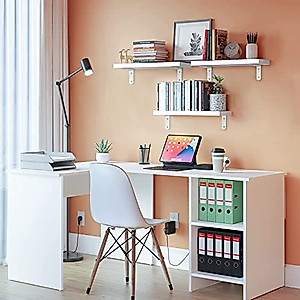 VOGGV Floating Shelves, White Wall Shelf Décor Storage, Wall Mounted Shelves Set of 3, Mdern Floating Shelves with Metal L Brackets for Bedroom, Living Room, Bathroom, Over Toilet, Kitchen