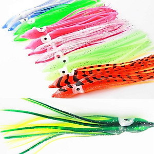 Pack of 50pcs Glow Soft Plastic Octopus Squid Skirt Fishing Lures Hoochies Trolling Saltwater Soft Fishing Lures Set for Bass Salmon Trout 3.94 inch 10 Colors Included