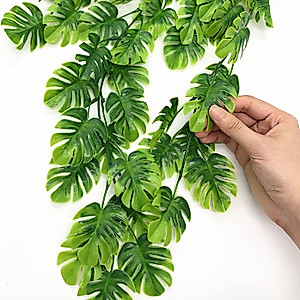 LOVENIMEN Artificial Hanging Vines 4 Pack, Fake Monstera Leafs Vine Ivy Jungle Leaf Plants Tropical Palm Leaves Rattan for Houseplants Indoor Home Kitchen Garden Outdoor Wall Wedding Decoration