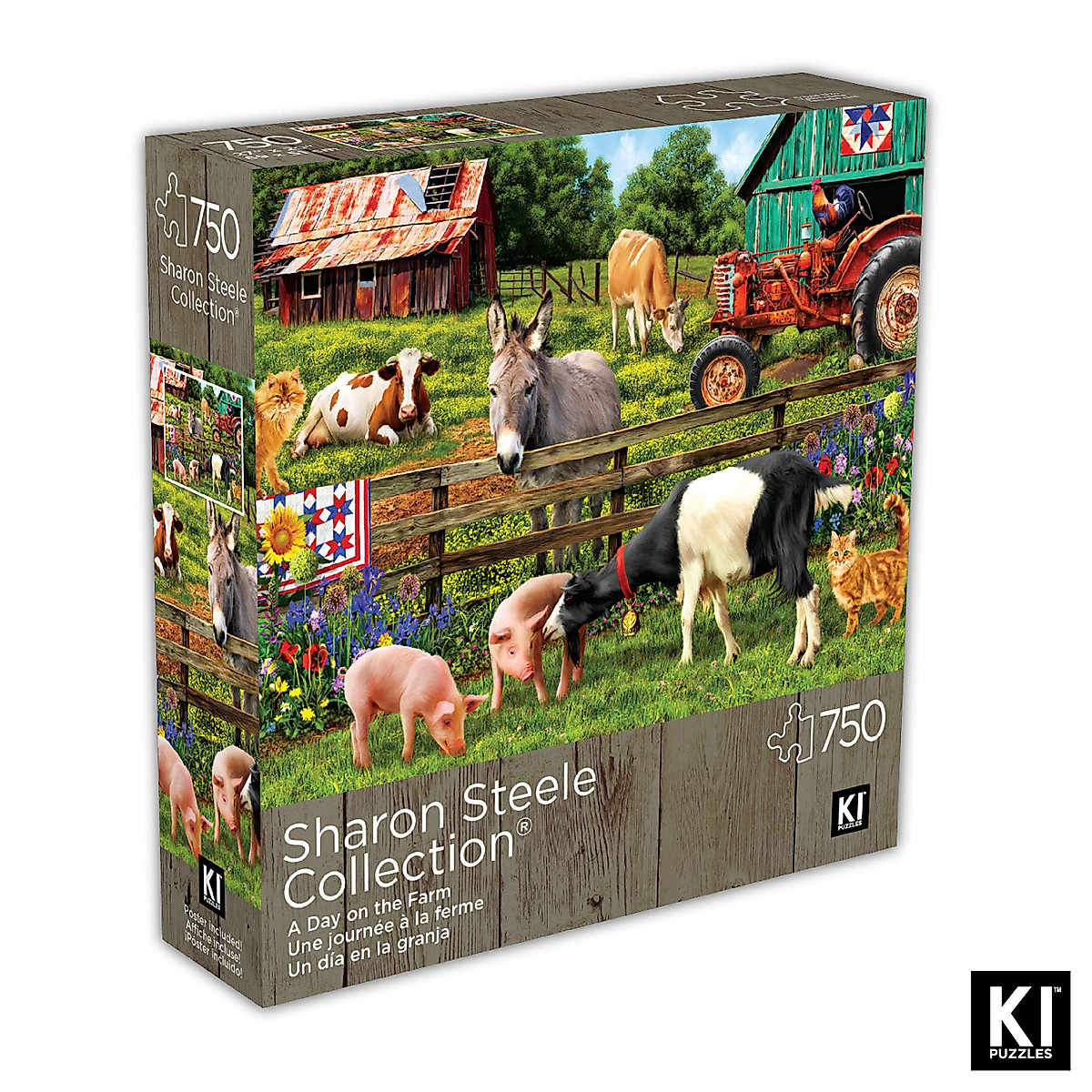 750 Piece Puzzle for Adults Sharon Steele A Day On The Farm Whimsical Country Farm Jigsaw Puzzle from KI Puzzles