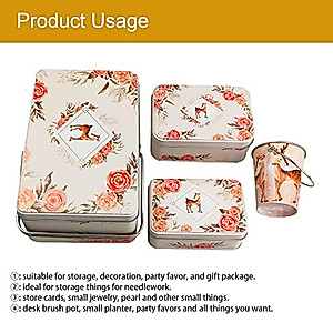 Tsing Candy Tins Colorful Metal Tin with Lid 4-in-1 Empty Rectangle Metal Storage Tin Can, Metal Bucket with Handle, Travel Containers Boxes for Cookie, Biscuit, Cards and Other things (Deer)