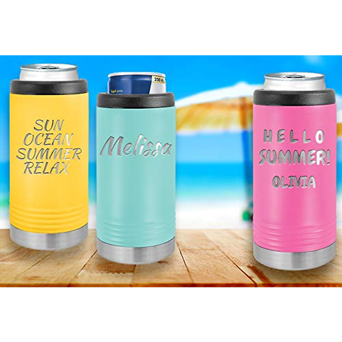 Personalized Stainless Steel Engraved Insulated Beverage Holder Customized Can Cooler with Custom Name Text – Wedding, Birthday, Corporate Gift (Light Purple, Slim)