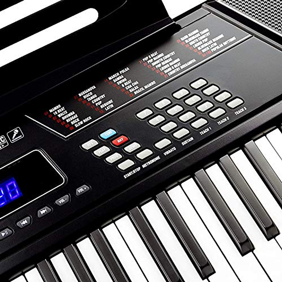 RockJam 61 Key Keyboard Piano Stand With Pitch Bend Kit, Piano Bench, Headphones, Simply Piano App & Keynote Stickers