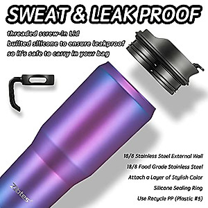Zibtes 40oz Insulated Tumbler With Lid and Straws, Stainless Steel Double Vacuum Coffee Tumbler With Handle, Keeps Drinks Cold up to 34 Hours or Hot for 12 Hours(Twilight 1 pack)