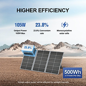 105W 20V Portable Solar Panel for Apollosolar/Jackery/Bluetti/EcoFlow/Anker Power Station, Foldable Solar Panels with 18W USB & USB-C Outputs IP65 Waterproof for Camping RV Trip Off-Grid Living