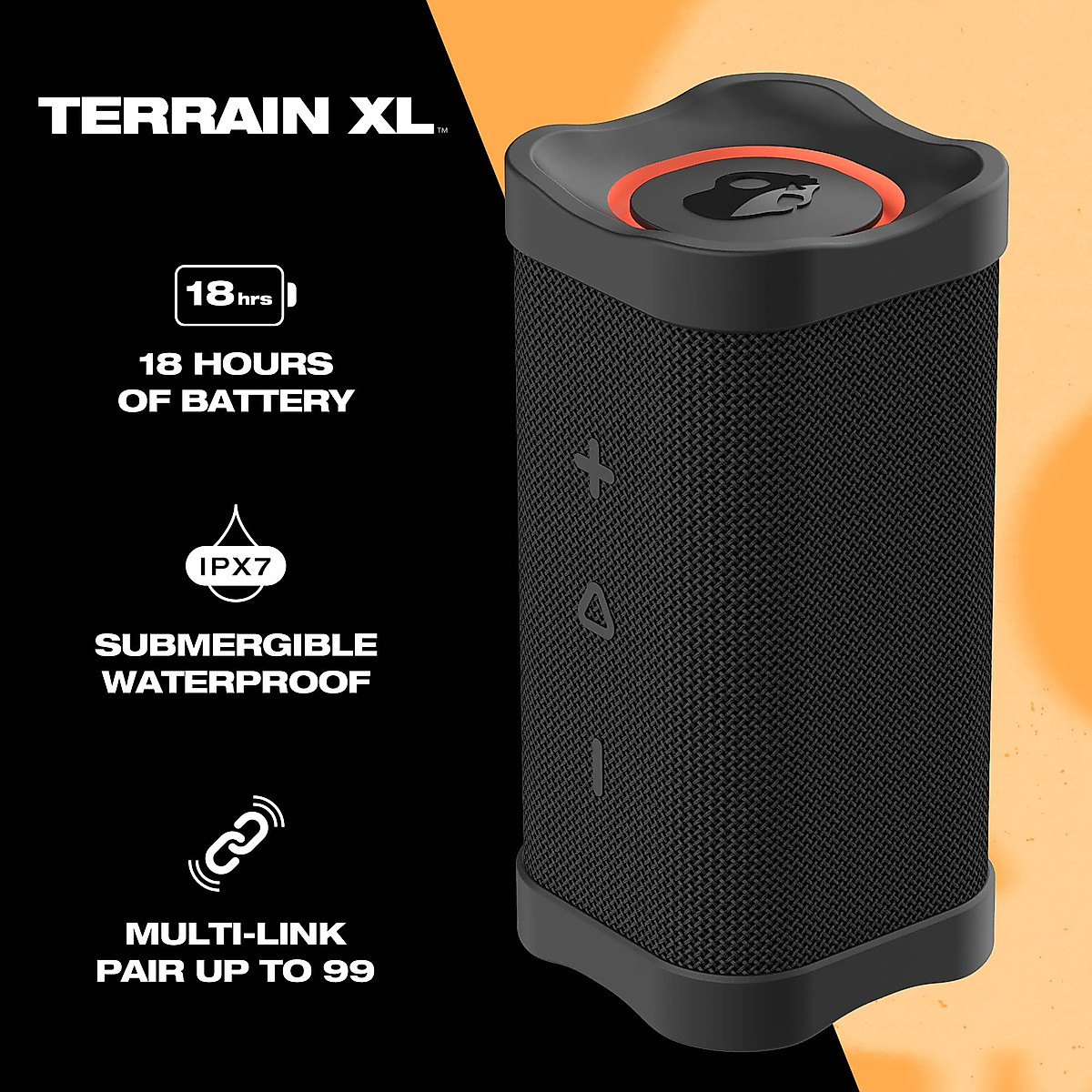 Skullcandy Terrain XL Wireless Bluetooth Speaker - IPX7 Waterproof Portable Speaker, 18 Hour Battery, Nylon Wrist Wrap, True Wireless Stereo