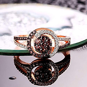 JIANGYUE Rose Gold Ring Round Chocolate Ring Cubic Zirconia Fake Wedding Engagement Rings for Women Jewelry Size 6