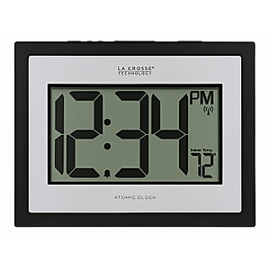 La Crosse Technology 513-1422S Atomic Digital Silver Clock with Indoor Temperature