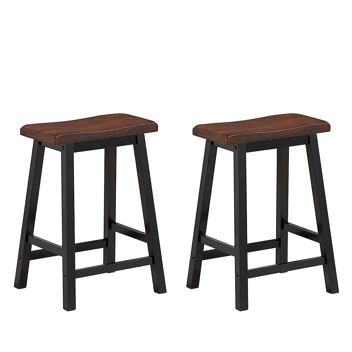 COSTWAY Saddle Seat Stools, Wood Vintage Counter Height Chairs, Modern Backless Design Indoor Furniture for Kitchen Dining Pub and Bistro, Set of 2 (24" H Brown)