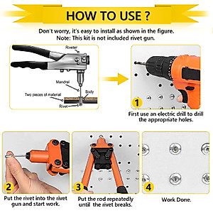 400PCS Silver Pop Rivets Assortment Kit, 8 SAE Sizes Aluminum Rivets (1/8" 3/16") with Reinforced Divider & Labeled Case for Storage