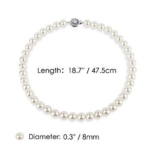 White Pearl Strand Necklace Women: 8mm/10mm Ivory Pearl Chain Wedding Jewelry with Dainty Silver Clasp for Bride Bridemaid - Trendy Accessory for Mother Graduate Teen Girl Elegant Lady (8mm)