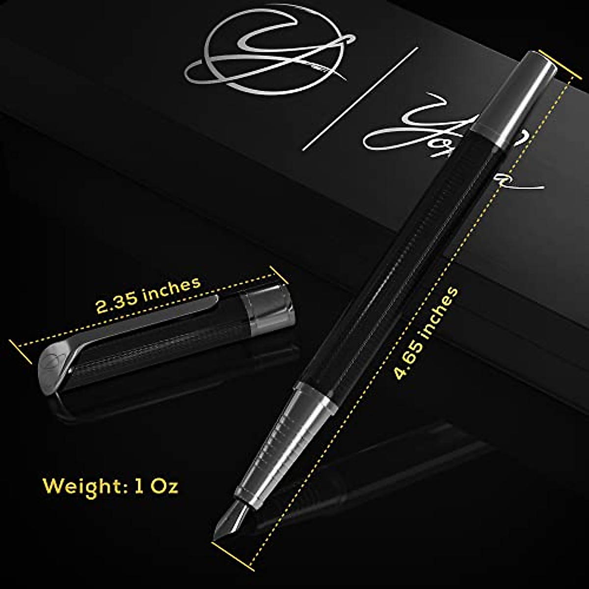 Yokra Fountain Pen Set with Ink and Converter - Caligraphy Pens for Writing, Medium Nib, 6 Ink Cartridges (3 Black ink,3 Blue ink), Best Pens for Smooth Writing Journaling Stunning Luxury Pen Gift Set