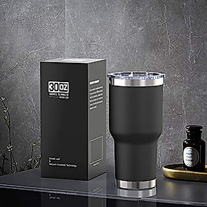 Aikico 30oz Stainless Steel Tumbler, Vacuum Insulated Coffee Tumblers Cups, Durable Wall Travel Mug Tumbler with Splash Proof Sliding Lid and Straws, for Ice and Hot Drink, Black