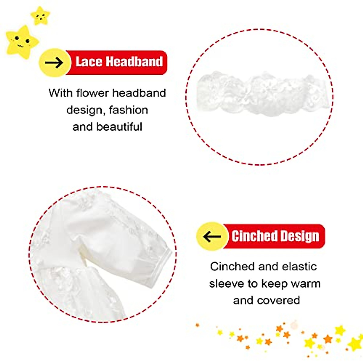 TENTIDE Baby Girl Christening Baptism Dresses White Embroidered Lace Newborn Baby Dedication Gowns with Headband 0-3 Month(Off-white, 0-3 Months)