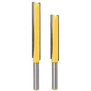Yakamoz 2Pcs 1/4-Inch Shank Long Straight Router Bit Set Double Flute Straight Bits Wood Milling Cutter Woodworking Tools with 2" & 3" Cutting Height, 3/8" Cutting Dia.