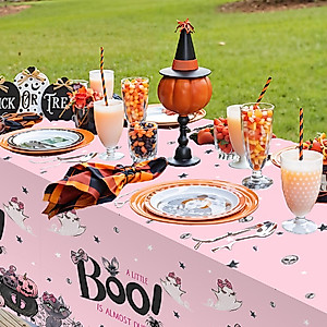 MEHOFOND 3 PCS Pink Halloween Baby Shower Plastic Tablecloths, Little Boo Baby Shower Disposable Table Cover Decorations, a Little Boo is Almost Due Disposable Tablecloth, Halloween Desk Party Decor