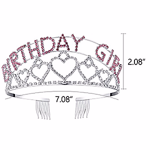 BABEYOND Crystal Birthday Tiara Crown Princess Birthday Crown Hair Accessories Set Happy Birthday Crown Tiara with Sash for Women(Silver and Pink)