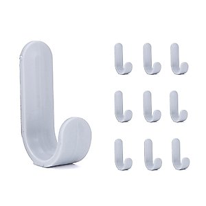 DueHoppee 10 Pack Plastic Adhesive Hooks,Damage Free J-Shaped Hooks Holder,Reusable Seamless Hooks,Cute Key Hooks,White Decorative Utility Hooks for Hanging Hat Cup Glass Headset Towel(Gray)