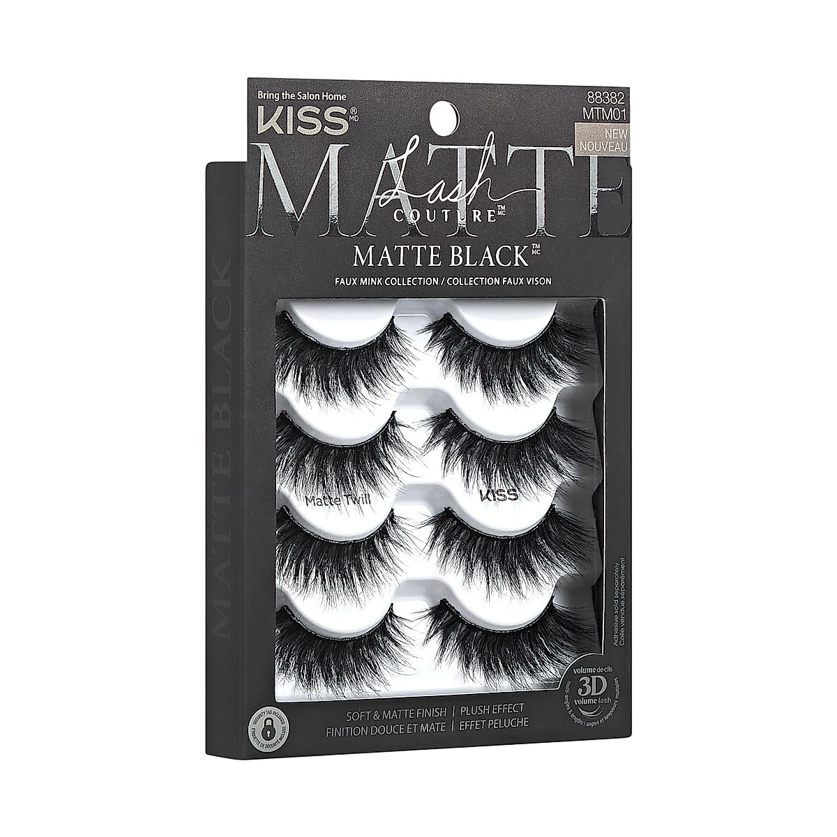 KISS Lash Couture 3D Matte False Eyelashes, Matte Twill', 14 mm, Includes 4 Pairs Of Lashes, Contact Lens Friendly, Easy to Apply, Reusable Strip Lashes