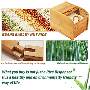 Wooden Rice Container Storage Rice Dispenser Rice Storage Containers with Sliding Lid and Measuring Cup ,Large Wooden Cereal Dispenser Bamboo Rice Dispenser for Dry Food in Home and Kitchen (Capacity: