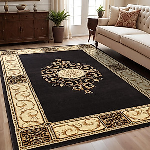Superior Indoor Area Rug, Plush Carpet Cover, Traditional Oriental Medallion, Perfect for Hallway, Entryay, Living, Dining, Bedroom, Office, Kitchen, Medallion Collection, 6' x 9', Coffee