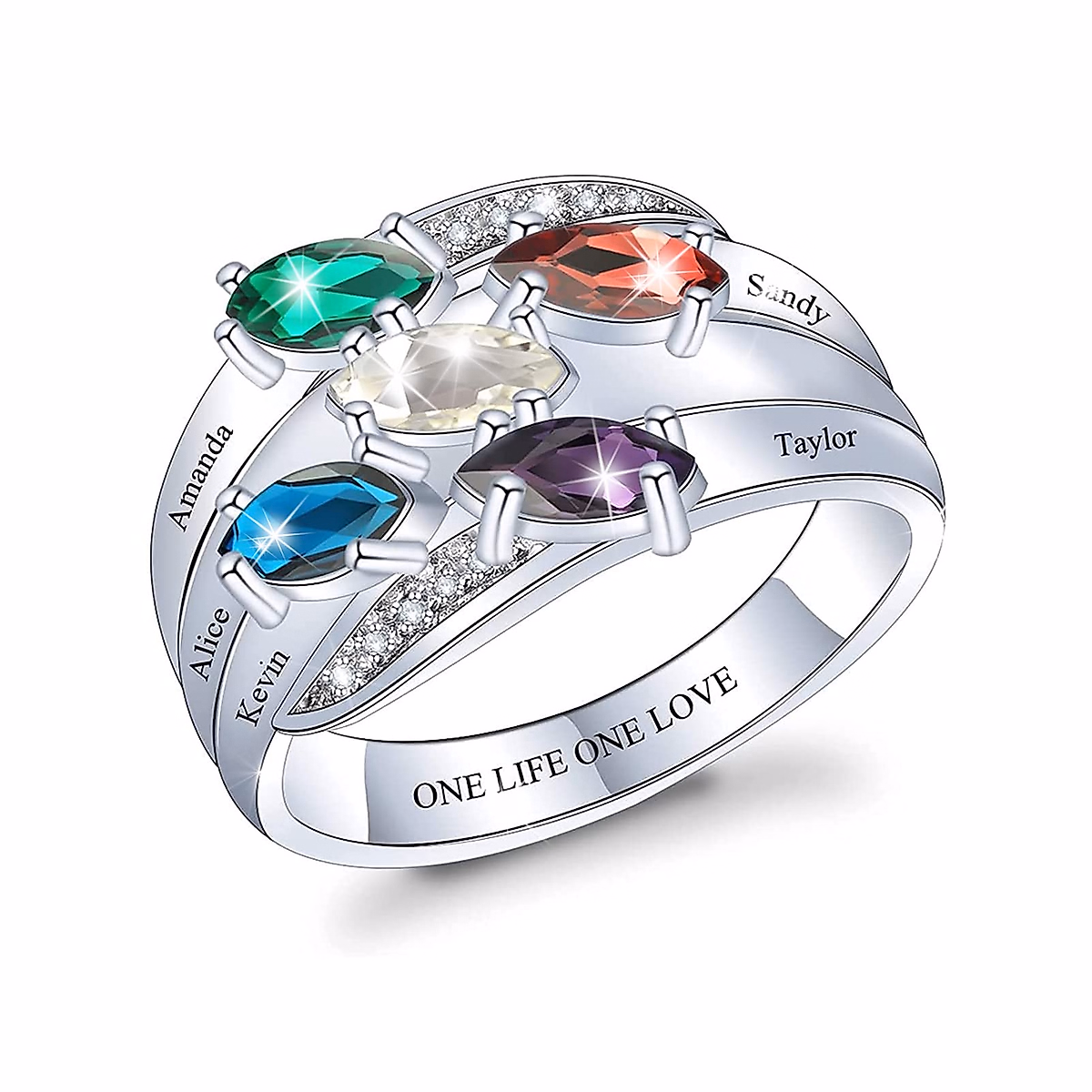 BAUMA AUTO Mother Ring with 1-8 Birthstones Personalized 925 Sterling Silver Rings Custom Anniversary Ring for Women Wife Grandma Mom Mother's Day (Style 06)