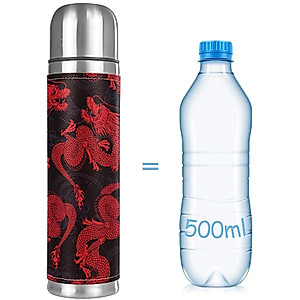 Stainless Steel Vacuum Insulated Mug, Dragon Chinese Red Print Thermos Water Bottle for Hot and Cold Drinks Kids Adults 17 Oz