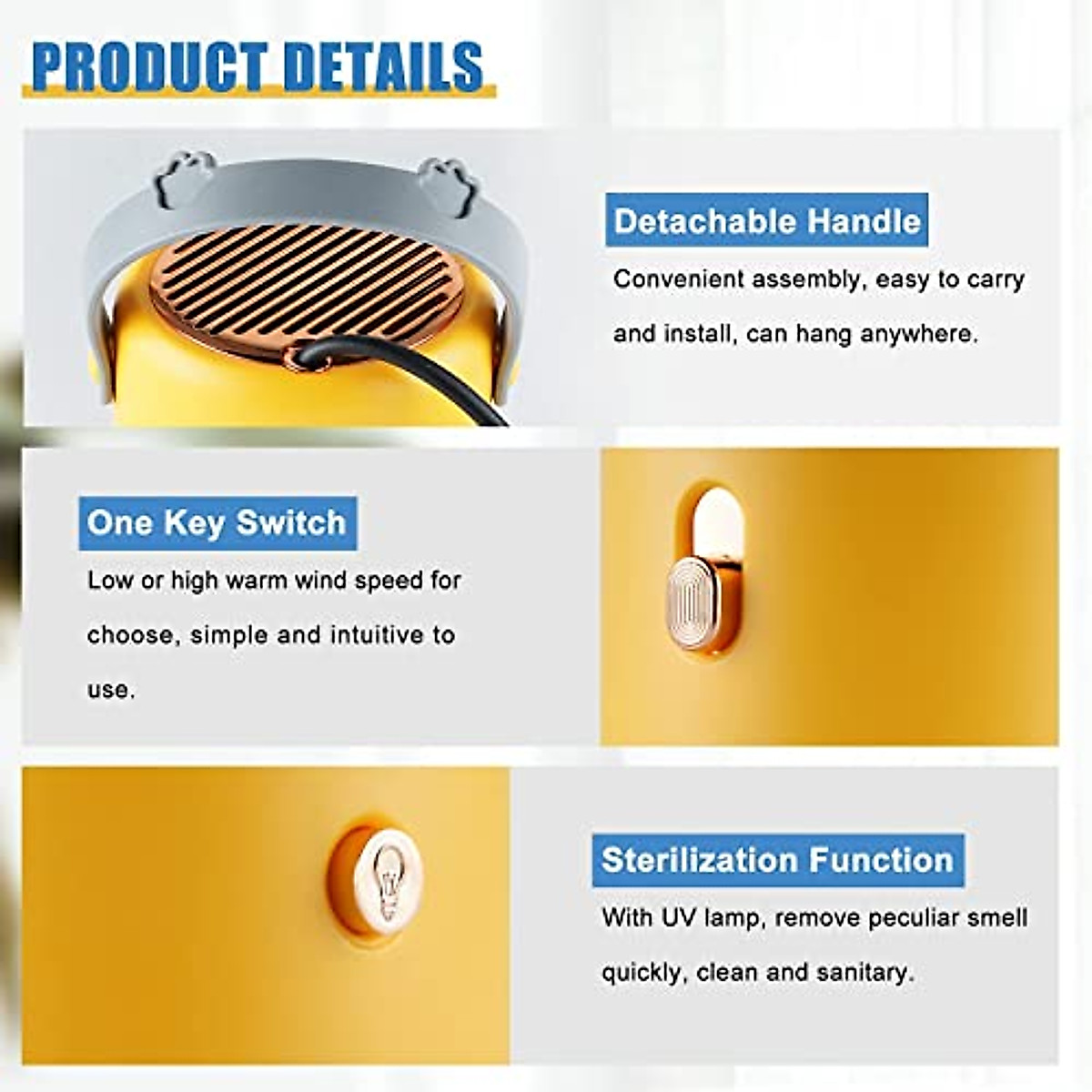 TLAXQLLG Mini Dryer, Portable Clothes Dryer, Mini Travel Dryer Machine with Big Clothes Bags and Warm Shoe Expansion Tube for Apartments Travel (Yellow_1)