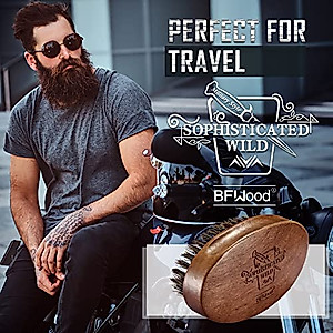 BFWood Boar Bristle Beard Brush - Black Wood Walnut Military Style