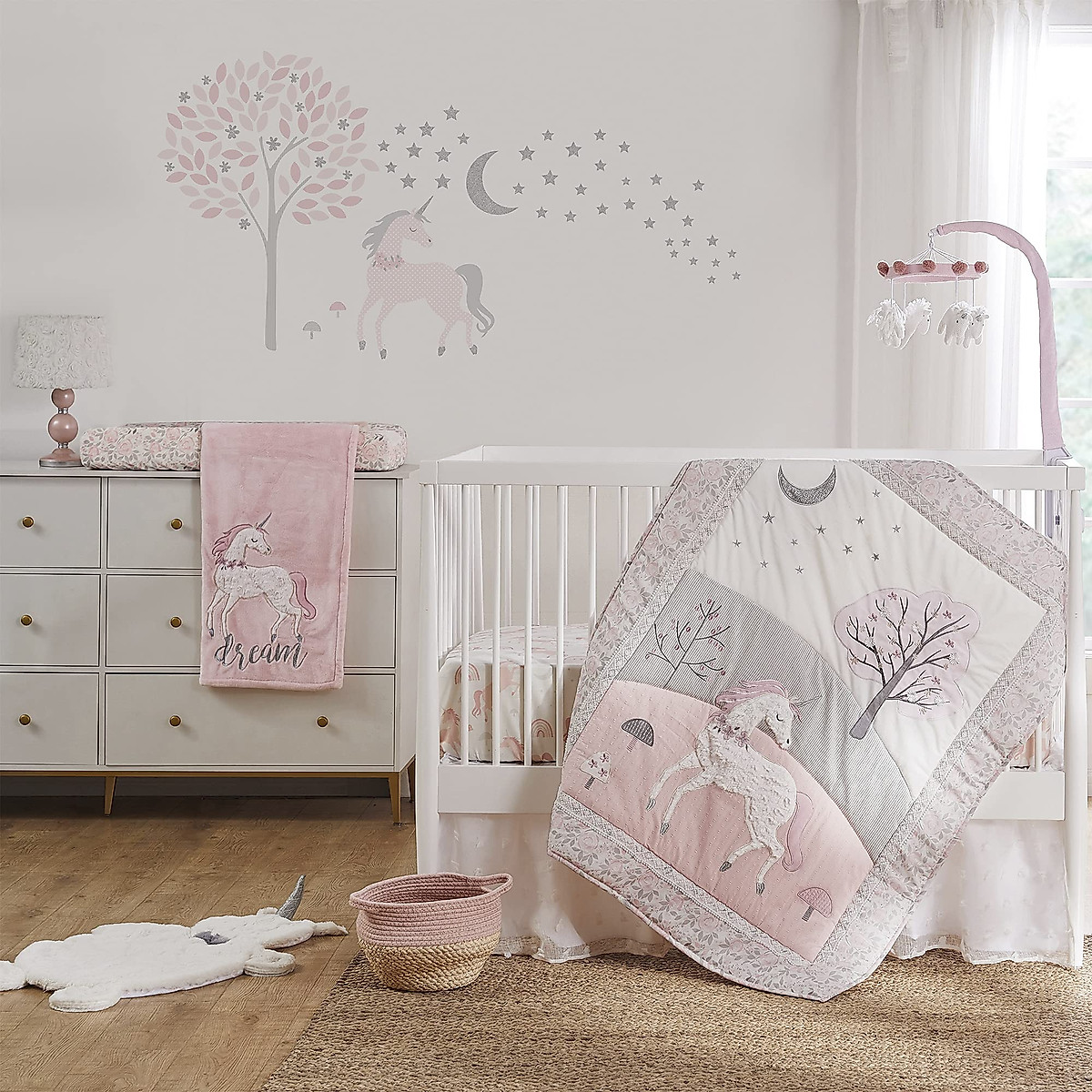 Levtex Baby - Colette Table Lamp and Shade - Pink Bubble - White Floral Rosette Shade Lamp - Nursery Accessories - Measurements: 16 in. high and 5 in. Diameter