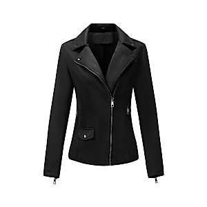 Bellivera Womens Faux Leather Jacket Lapels Cropped Outfits Coat Suede Spring Fashion Outwear with Microstretch 64K Black M