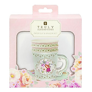 Talking Tables 24 x Pretty Vintage Disposable Floral Cup & Saucer Afternoon Tea Party Set, Truly Scrumptious Disposable Tableware for Mother’s Day, Kids Birthday Bridal Baby Shower, Weddings