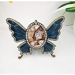 soofylia Retro Metal Butterfly Frame with Rhinestones Indigo Photo Frame 3.5 × 5 Room Decor Perfect for Wedding, Baby Birth Anniversary, Vacation, Graduation, Housewarming or any Memorable Photos