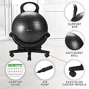 Gaiam Ultimate Balance Ball Chair - Premium Exercise Stability Yoga Ball Ergonomic Chair for Home and Office Desk with Reinforced Base, Air Pump, Exercise Guide, Black