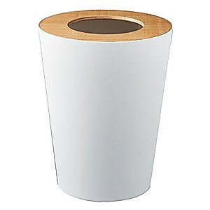 Yamazaki Home Trash Can - Small Modern Home Wastebasket for Bathroom Kitchen office Steel + Wood One Size Ash