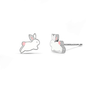 Boma Jewelry Sterling Silver Enamel White Bunny Rabbit Stud Earrings