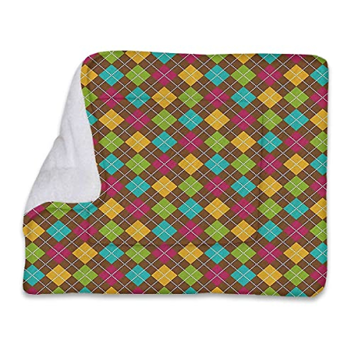 Multicolor Dog Bed Mat Squares Dotted Lines Autumn Colors Checkered Ultra Soft Warm Plush Puprug Puppy Bed Cushion Geometric 22" x 28"