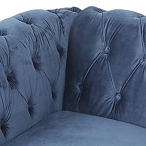 wirrytor 2 Pieces of Living Room Furniture Chesterfield Sofa Sets, Velvet Chesterfield Sofa&Chesterfield Club Chair Sofas Set with Nailhead Trim Scroll Arms(Blue)